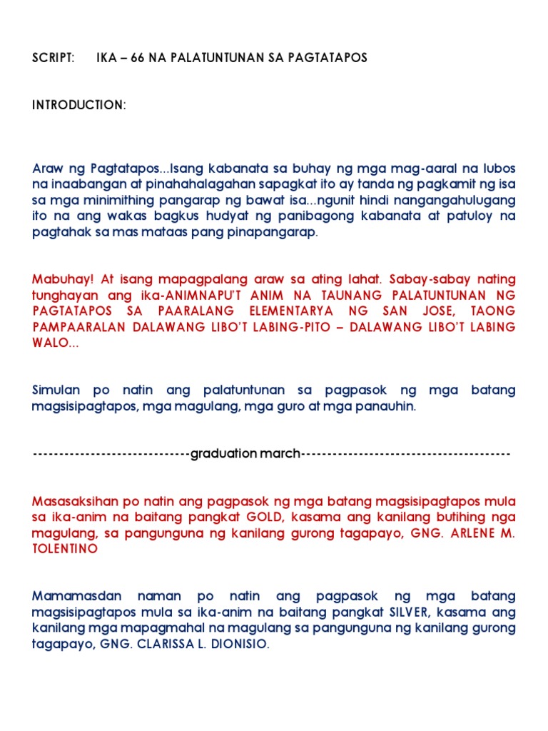 Grad Script Tagalog | PDF