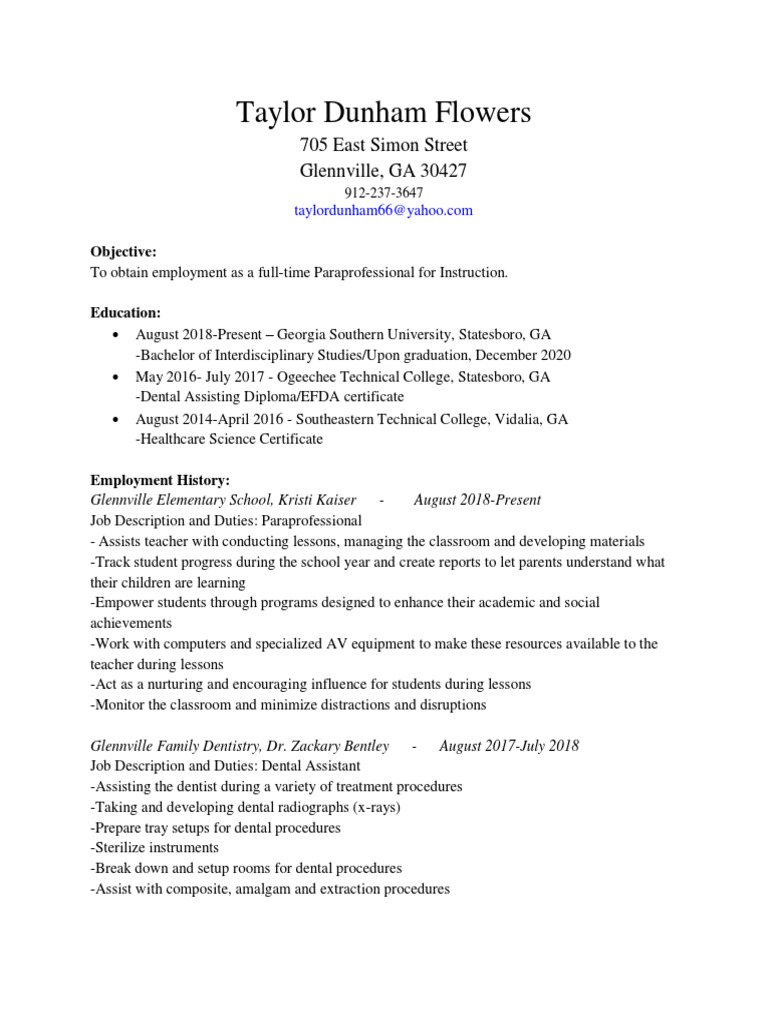 Taylor Resume Updated | PDF | Dentistry | Teachers