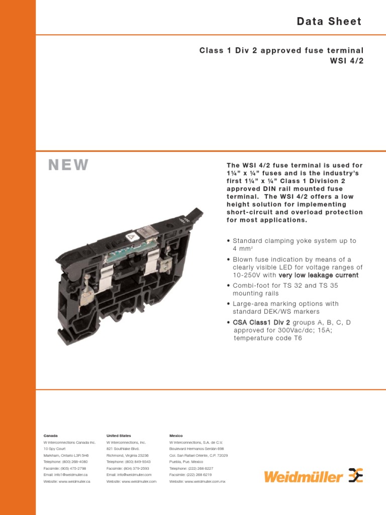 Ex Fuse Holder Terminal Block - Weidmuller - WSI4-2 | PDF | Fuse ...