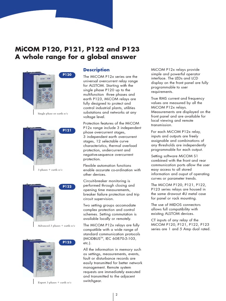 Micom P120, P121, P122 and P123 A Whole Range For A Global Answer | PDF ...