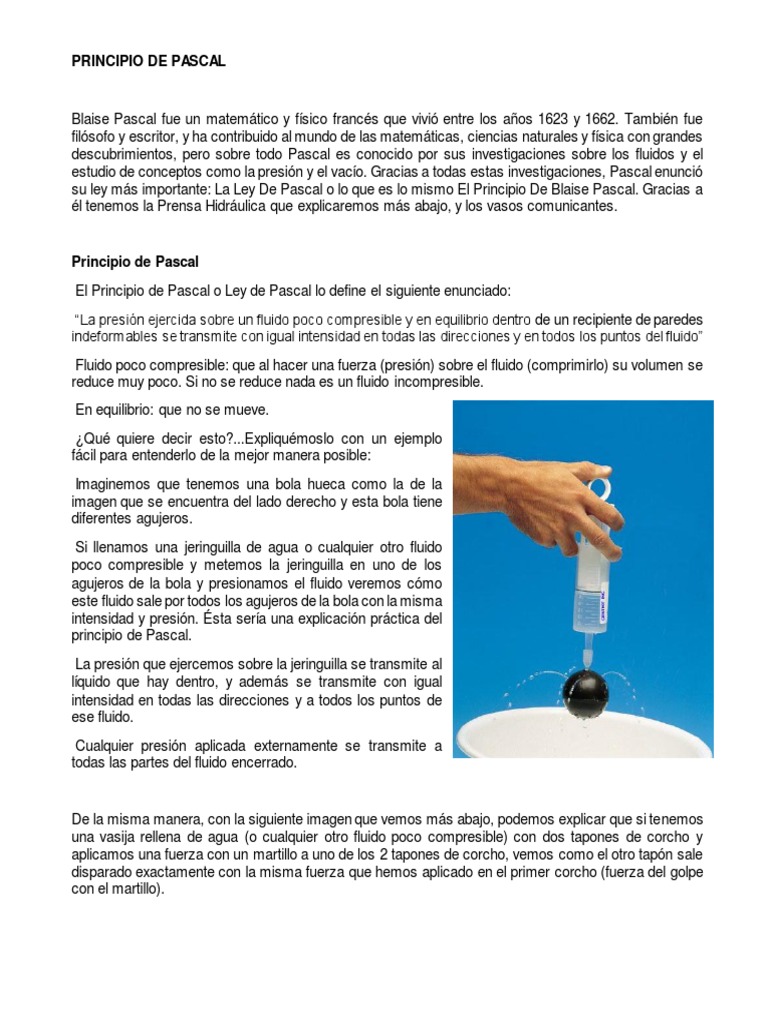 Principio de Pascal | PDF | Fases de la materia | Mecánica de fluidos