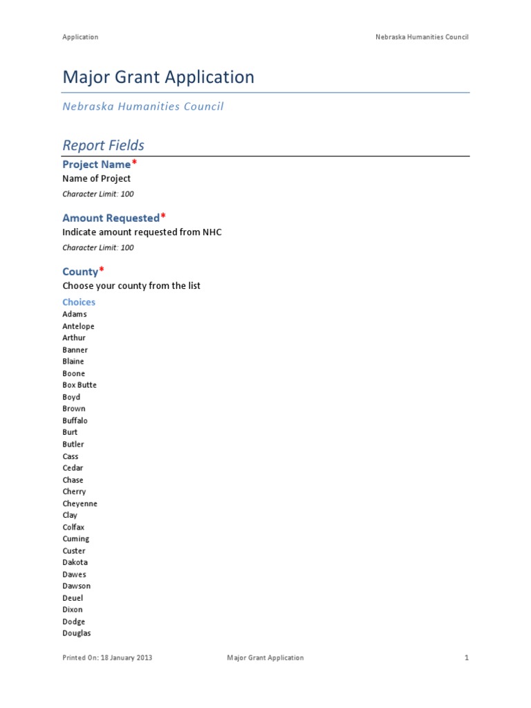 Major Grant Application: Report Fields | PDF | Career & Growth