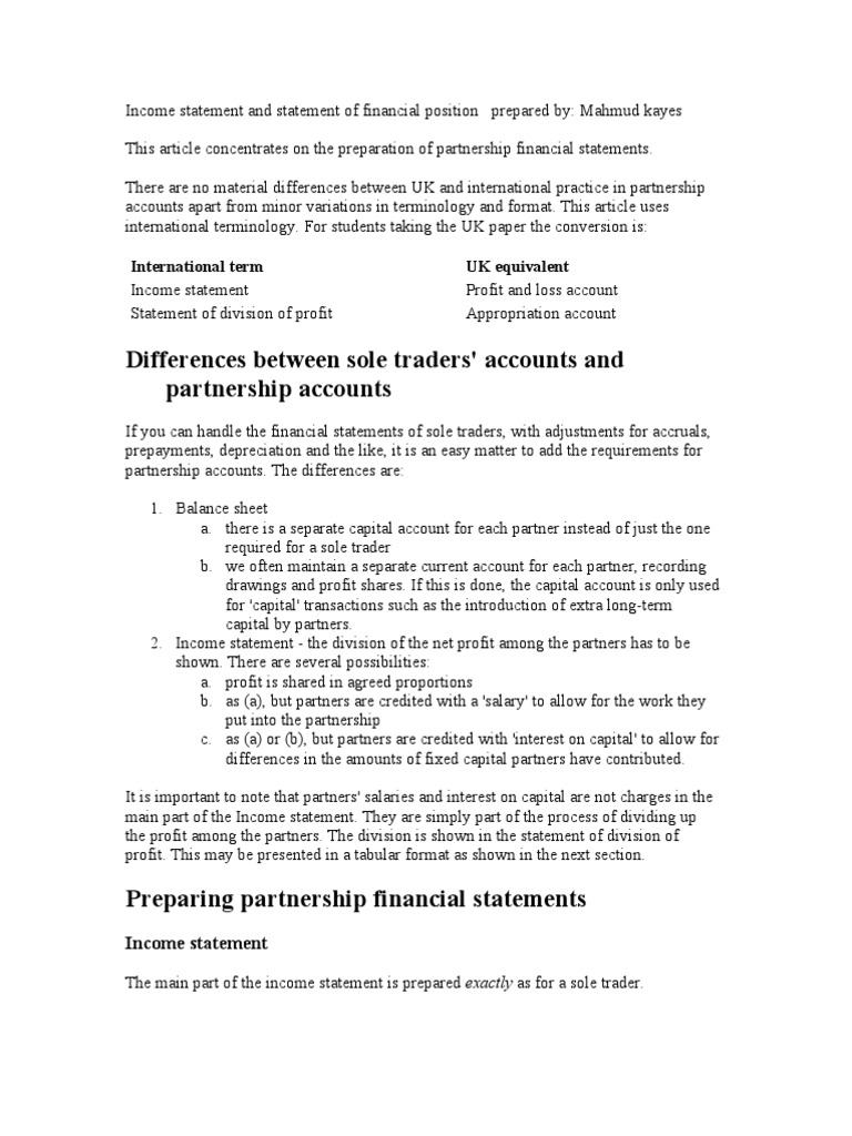 Income Statement and Statement of Financial Position Prepared by | PDF ...