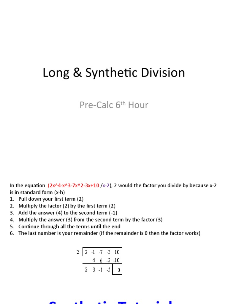 Long & Synthetic Division Guide | PDF