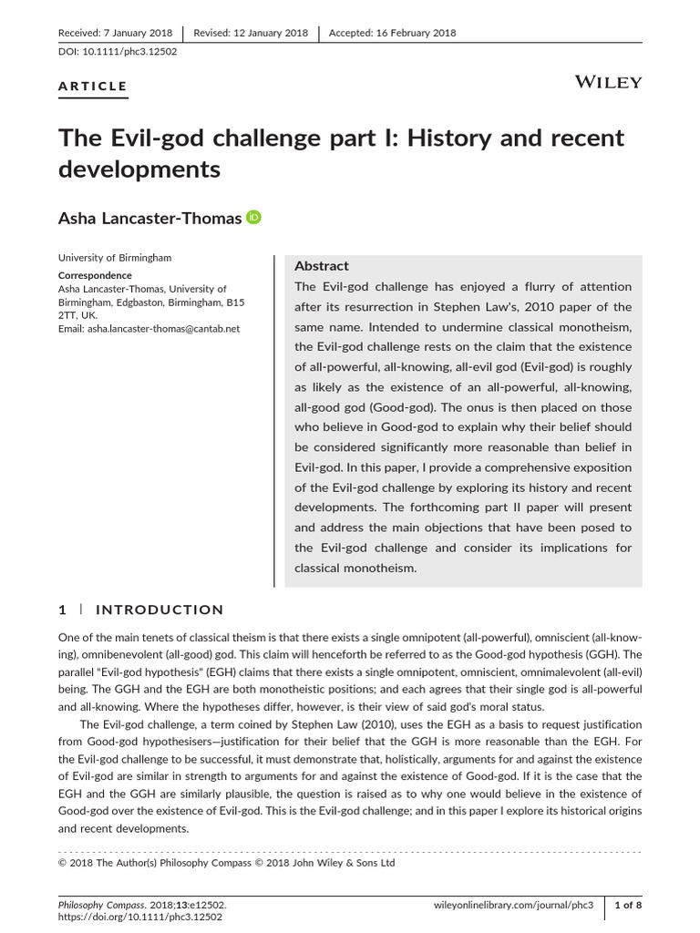 Evil God Challenge p1 | PDF | Problem Of Evil | God