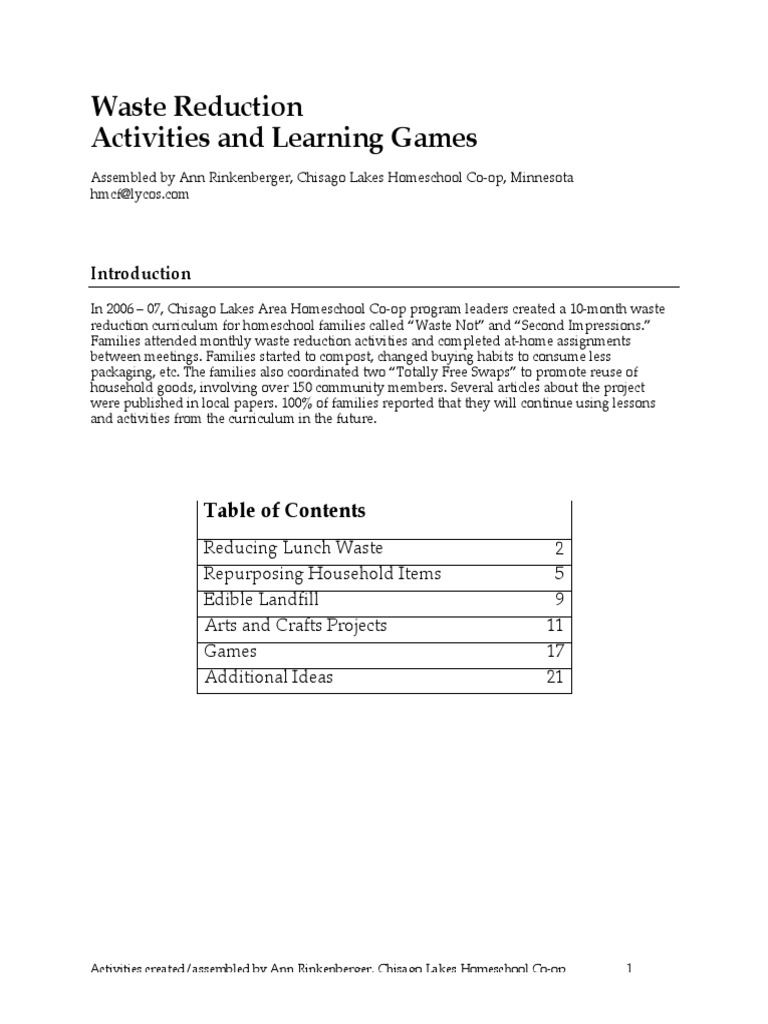 Waste Reduction Activities and Learning Games | PDF | Puppets | Sewing
