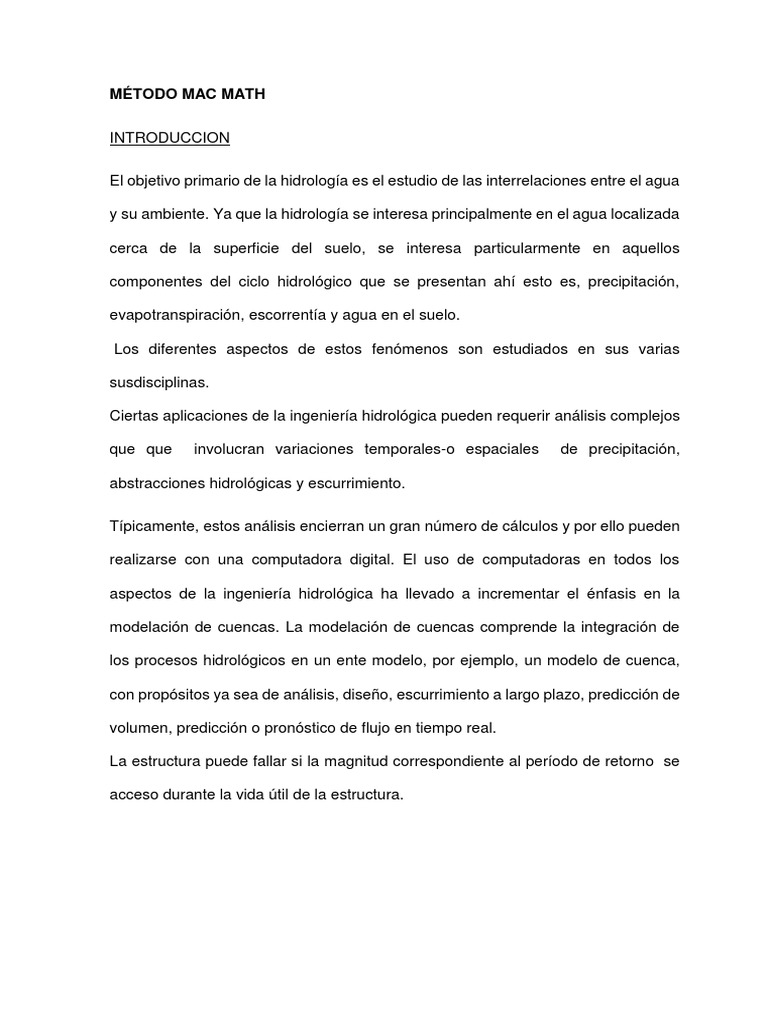 Método Mac Math en Hidrología | PDF | Hidrología | Descarga (hidrología)