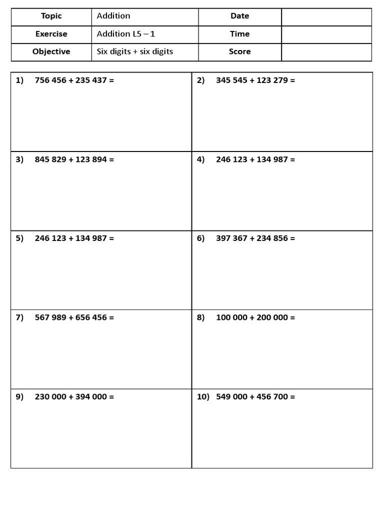 Addition Addition L5 - 1 Six Digits + Six Digits | PDF | Numbers ...