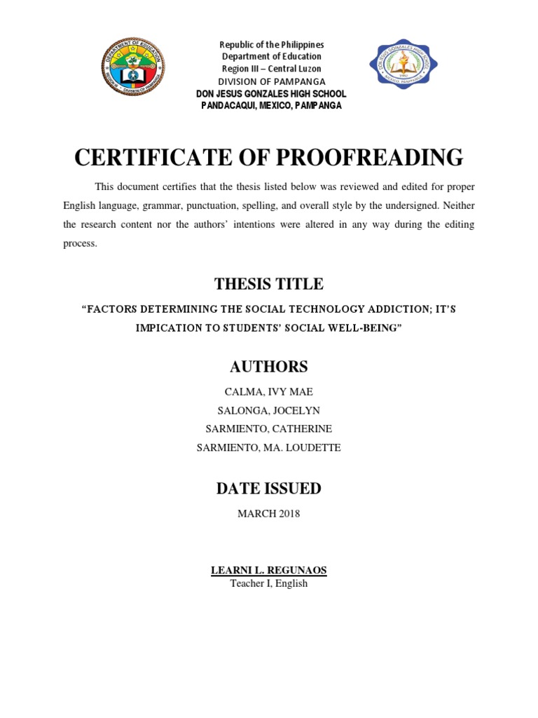Certificate of Proof Readingedited | PDF | Thesis | Academia
