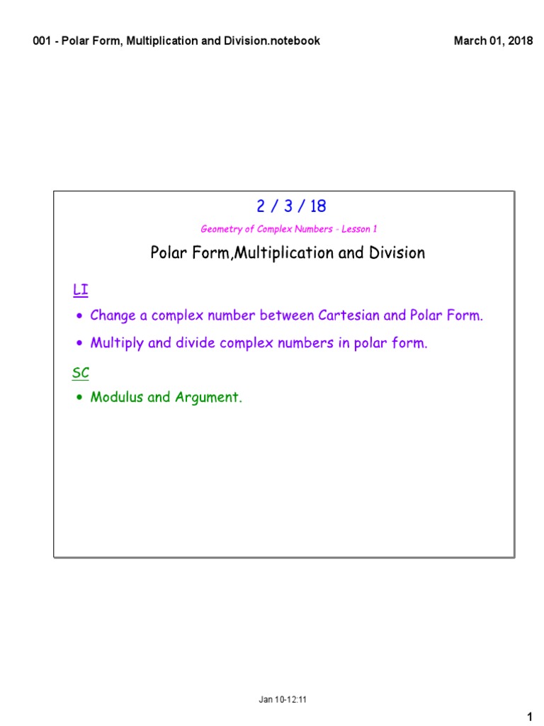 001 - Polar Form Multiplication and Division | PDF | Complex Number | Sine