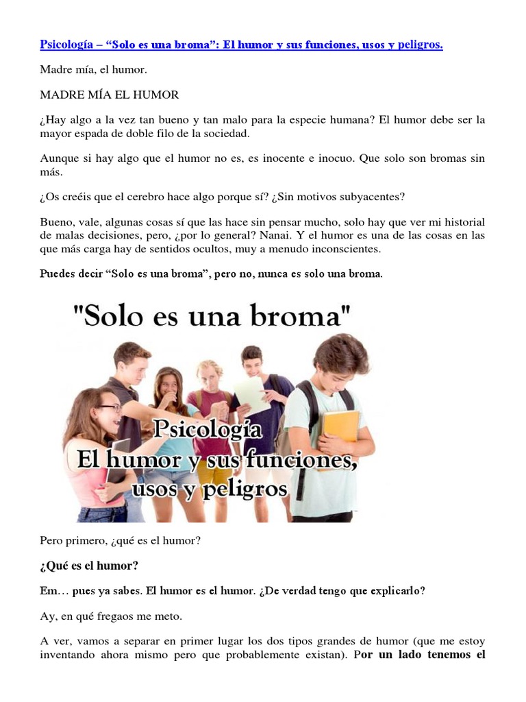 El Humor Sus Funciones y Peligros | PDF | Humor | Chistes