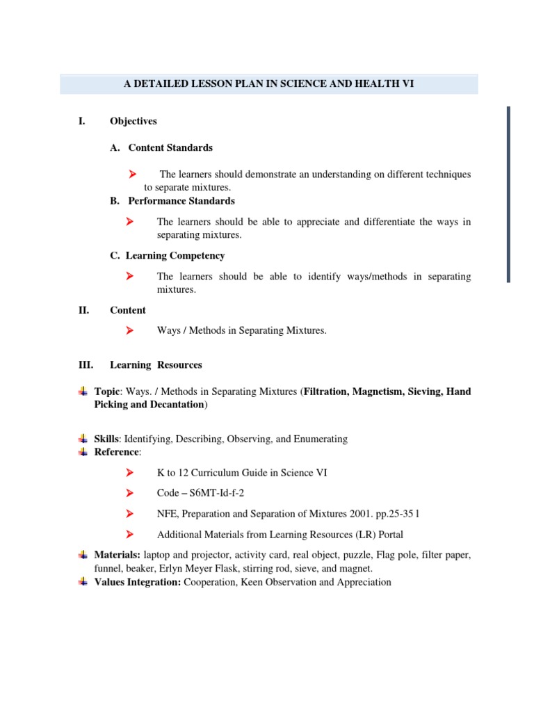 A Detailed Lesson Plan in Science and Health Vi | PDF | Homogeneity And ...