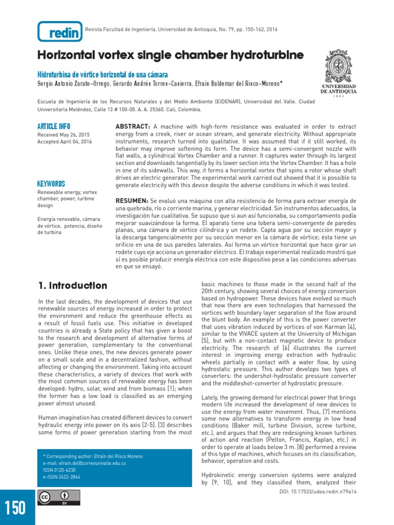 Horizontal Vortex Single Chamber Hydroturbine | PDF | Ingeniería ...