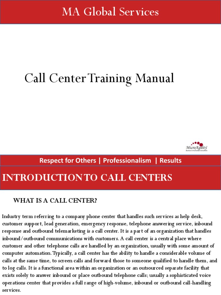 Call Center Training Manual Overview | PDF | Call Centre ...
