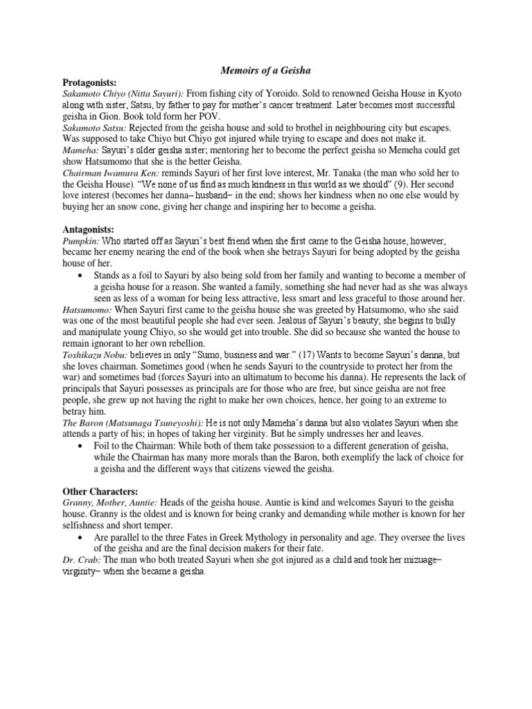 Key Characters in Memoirs of a Geisha | PDF | Geisha
