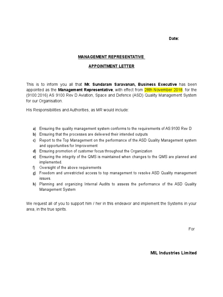 MR Appointment Letter | PDF