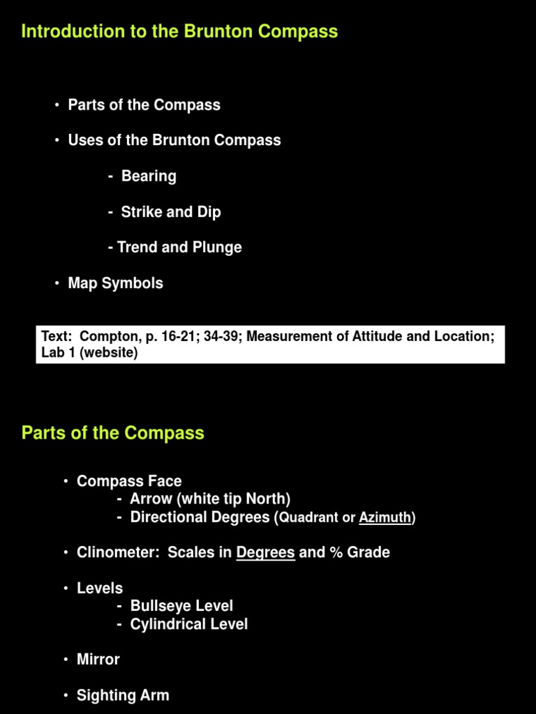 Introduction To The Brunton Compass Powerpoint | PDF | Compass | Geography