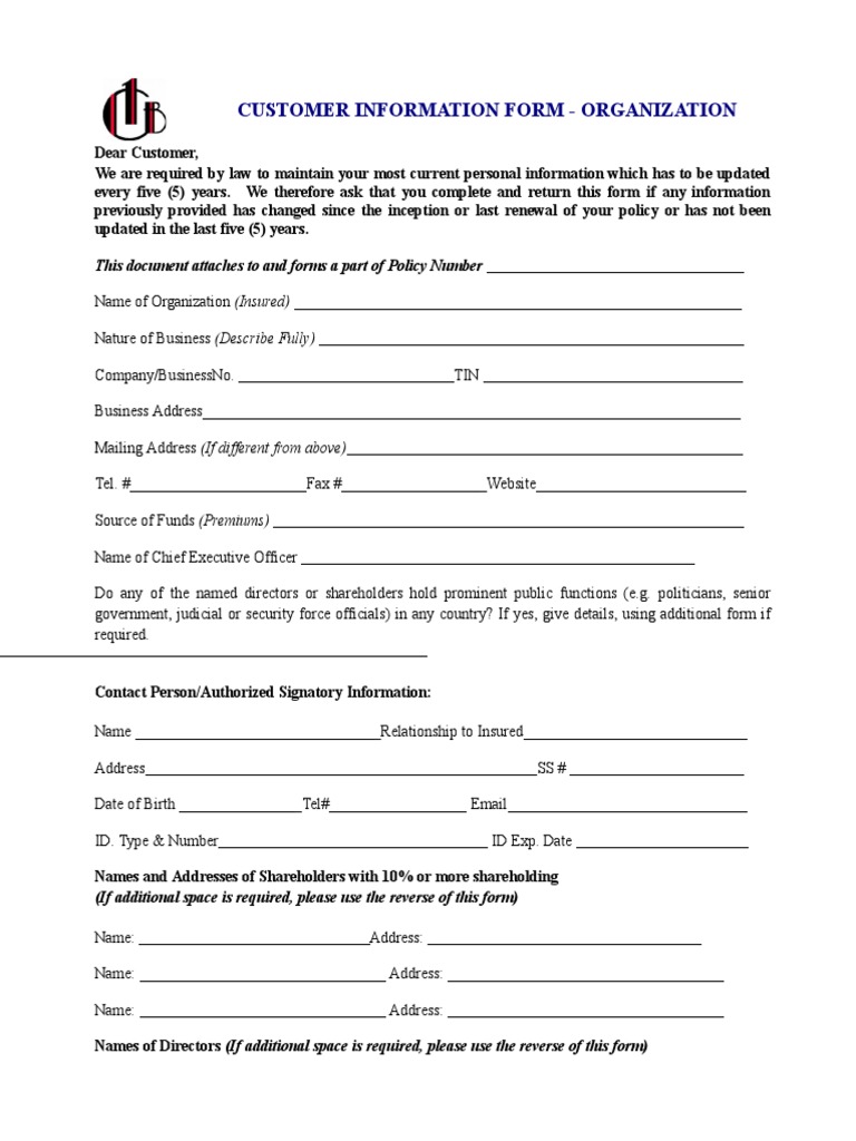 ICB CDD Customer Info Form - Companies - Businesses | PDF