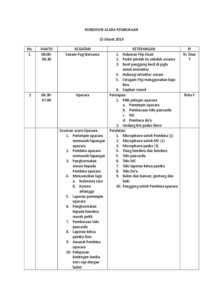 Rundown Acara Pembukaan Dies 2019 Gres-1 | PDF