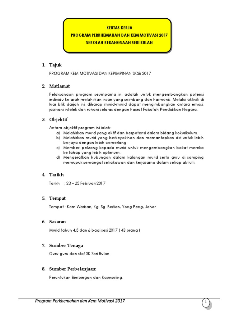 Kertas Kerja Kursus Kepimpinan Dan Kem Motivasi | PDF