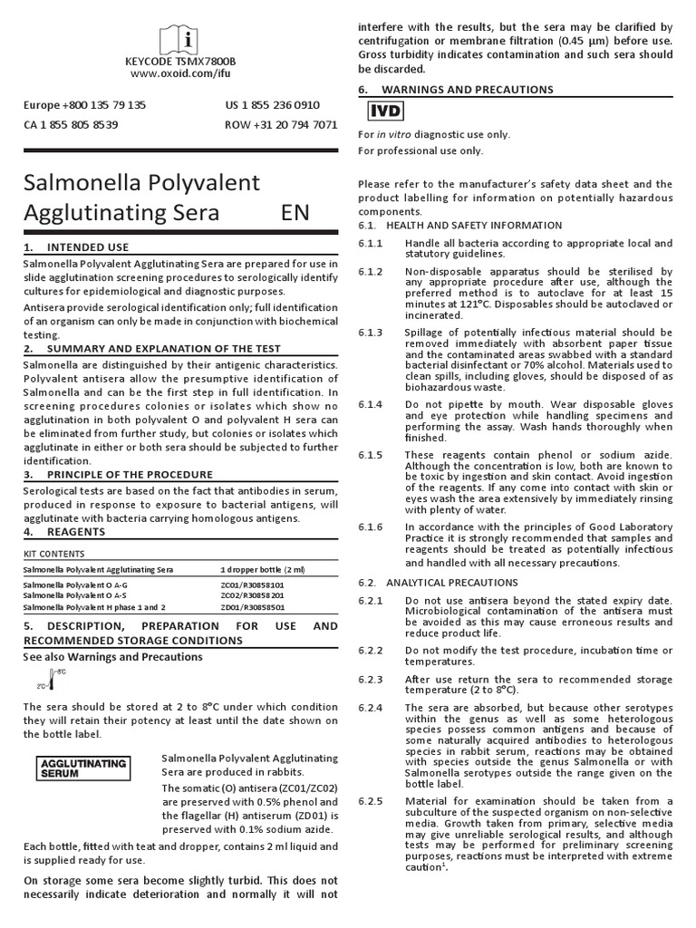 Agglutinating Sera Technical Used | PDF | Serotype | Salmonella