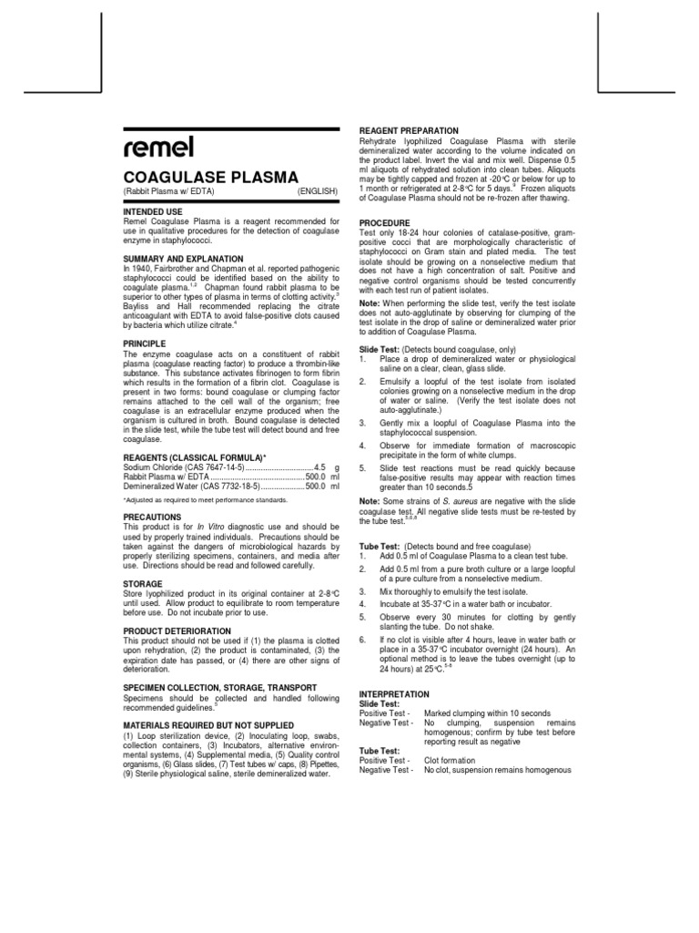 Coagulase Plasma (Bactident Coagulase) | PDF | Laboratory Techniques ...