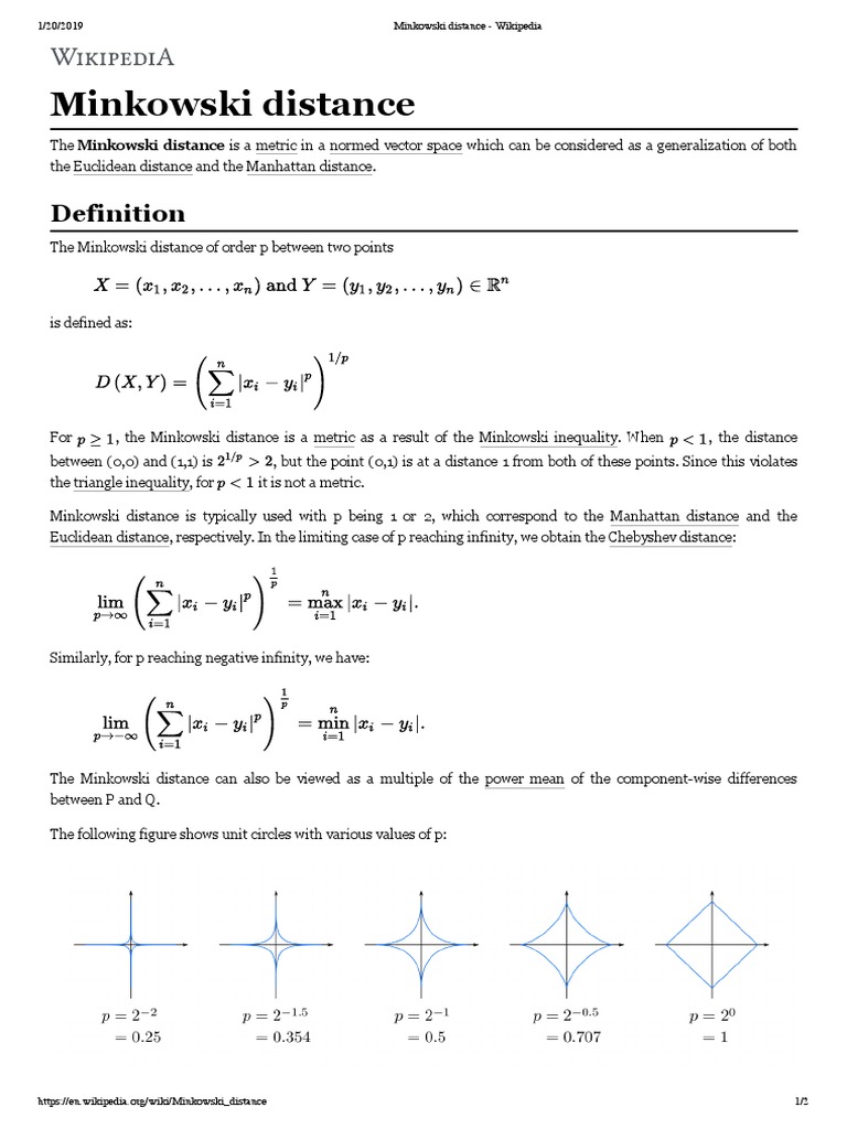 Minkowski Distance | Download Free PDF | Metric (Mathematics) | Metric Geometry
