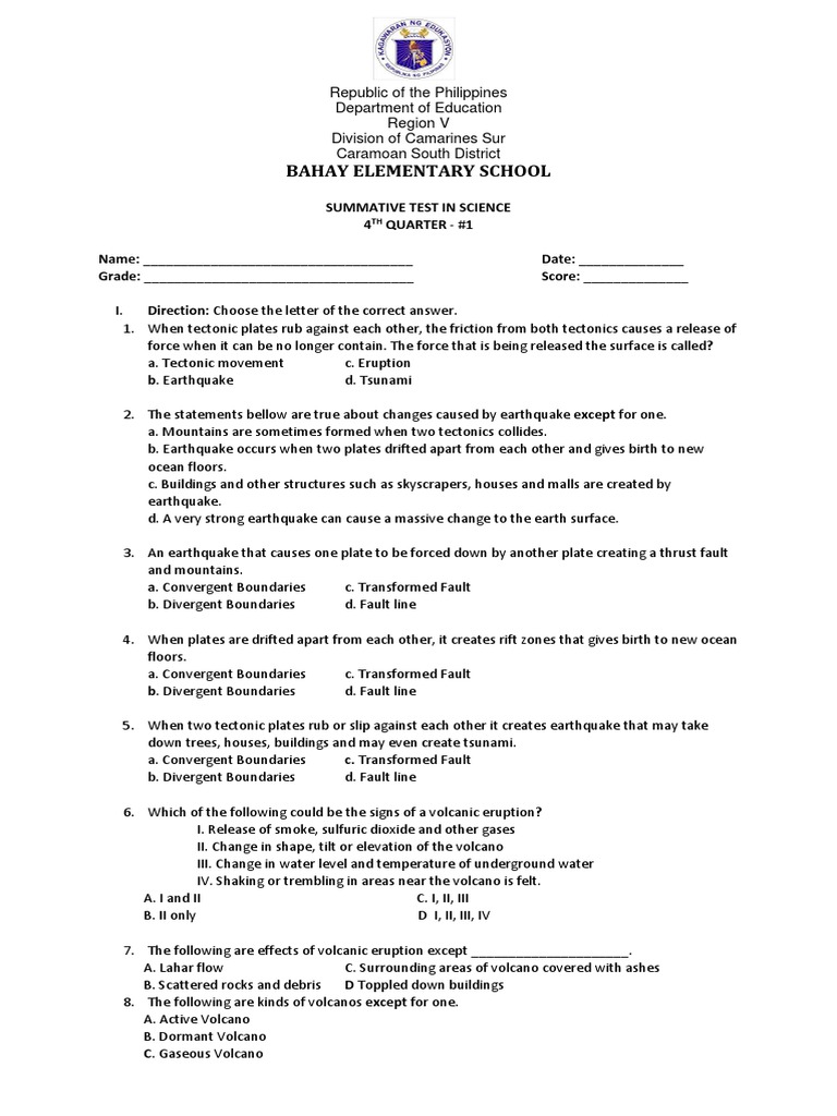 Summative Test in Science 6 Q4 | PDF | Planets | Volcano