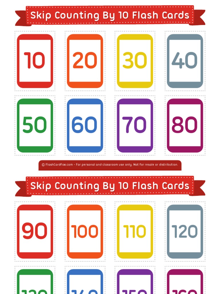 Skip Counting by 10 Flash Cards 2x3 | PDF