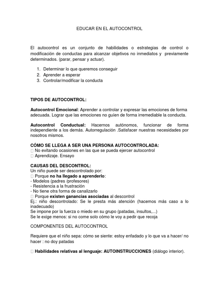 Estrategias para Educar el Autocontrol | PDF | Las emociones | Aprendizaje