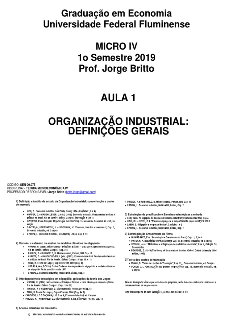 Micro - IV 2019 1 Aula1 PDF | PDF | Monopólio | Microeconomia