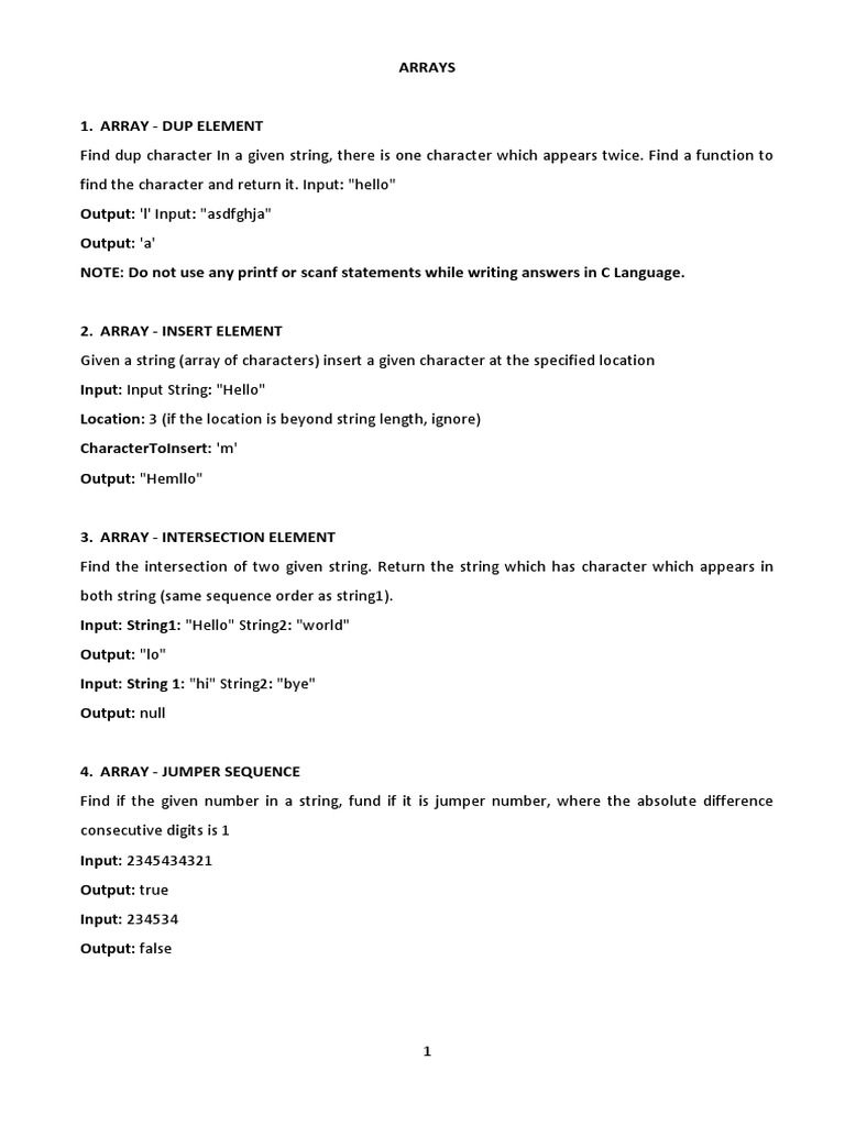 Array Questions Pdf String Computer Science Array Data Structure 
