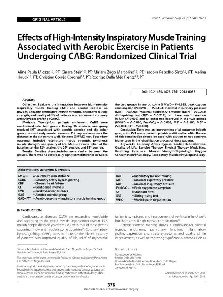Effects of High-Intensity Inspiratory Muscle Training Associated With ...