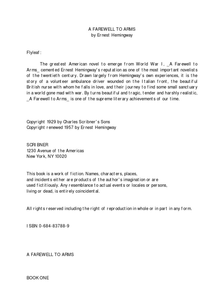 Ernest Hemingway - A Farewell To Arms | PDF | Ernest Hemingway | Nature