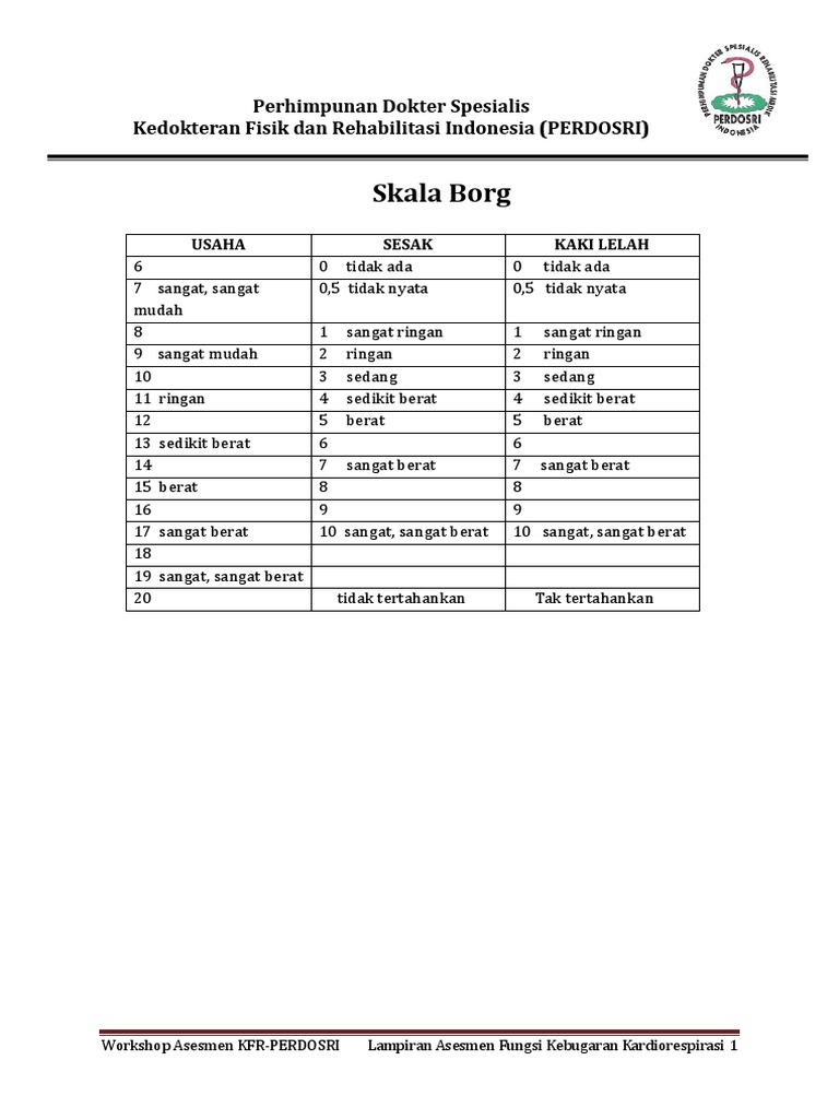 Penggunaan Skala Borg dalam Asesmen KFR | PDF