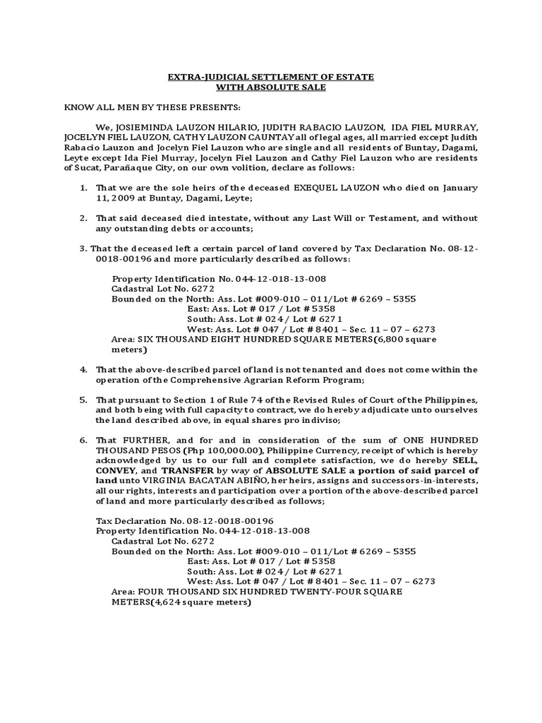 Declaration of Heirship, Extra-Judicial Settlement of Estate With ... Declaration of Heirship, Extra-Judicial Settlement of Estate With ...