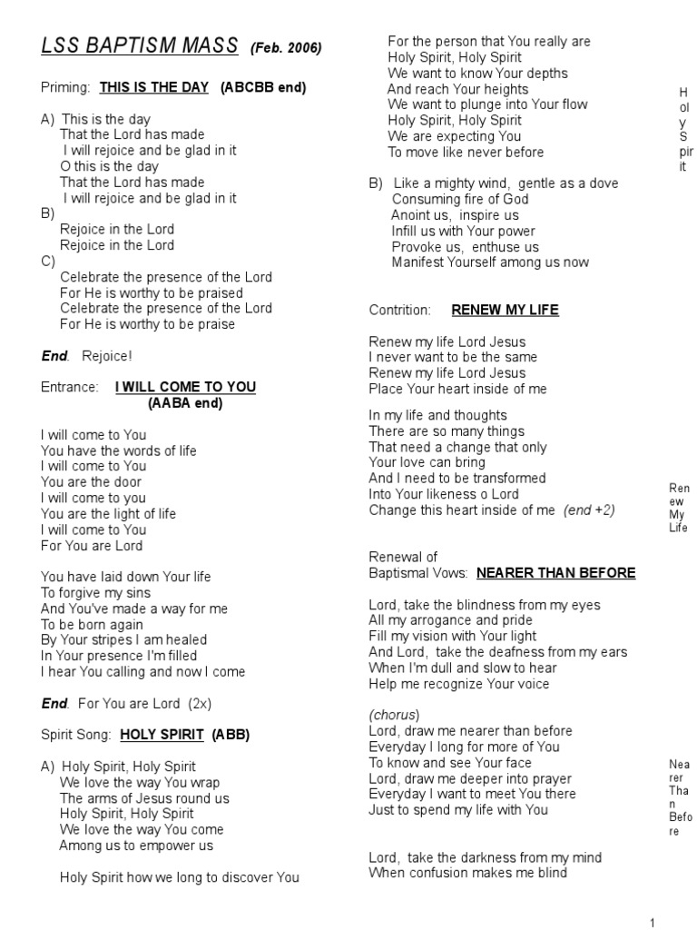 LSS Baptism Mass | PDF | Grace In Christianity | Glory (Religion)