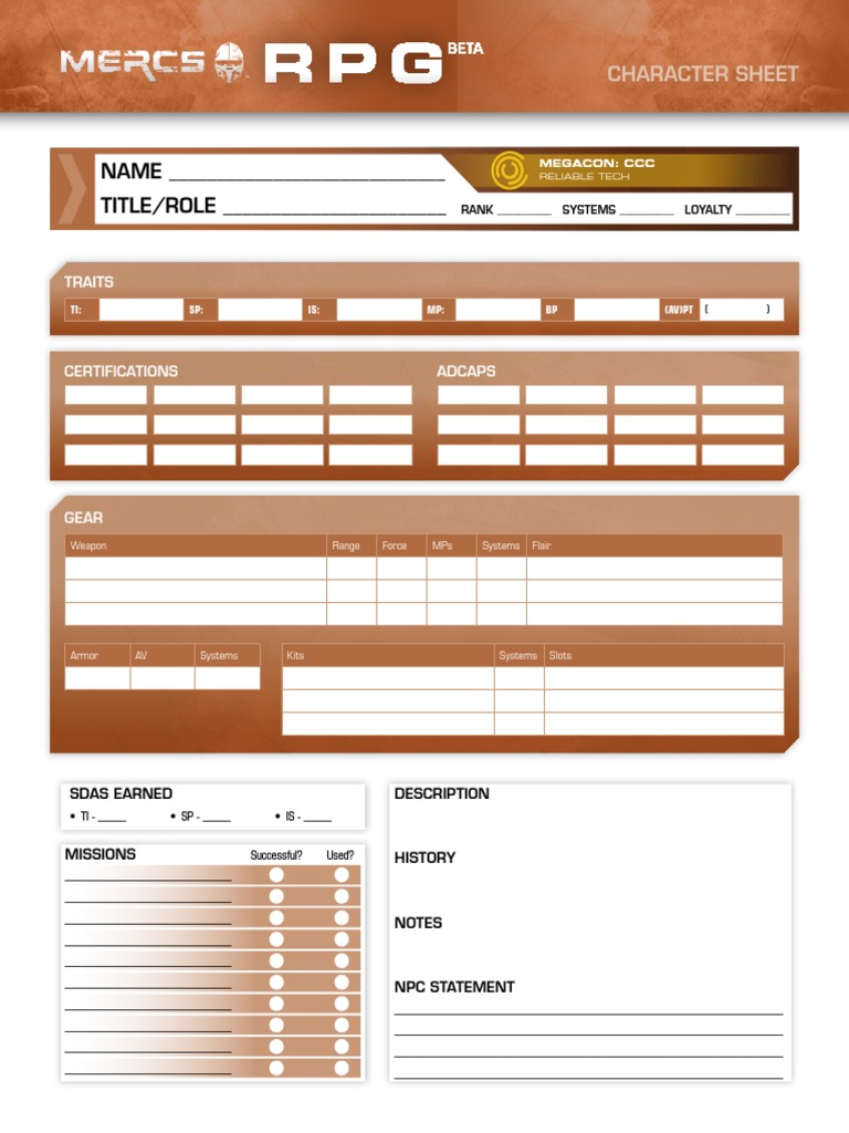 RPG Character Sheet Template | PDF