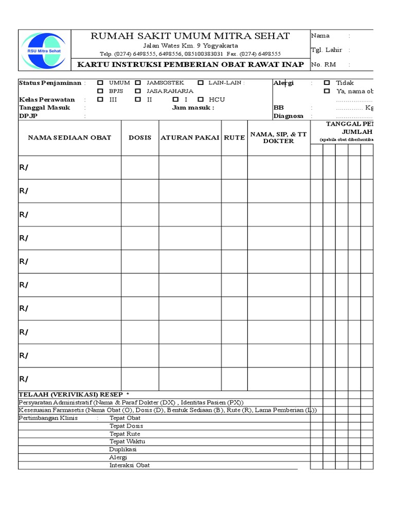 Resep Rawat Inap & Lembar UDD | PDF