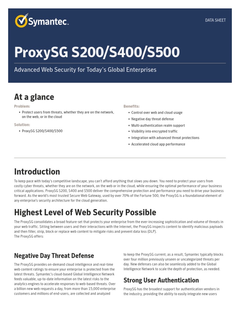 Proxysg S200/S400/S500: at A Glance | PDF | Cloud Computing | Transport ...