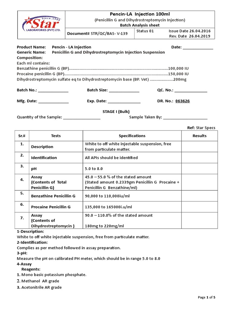 Pencin - LA Injection 100ml 2BAS-V-139 | PDF | Buffer Solution | Ph
