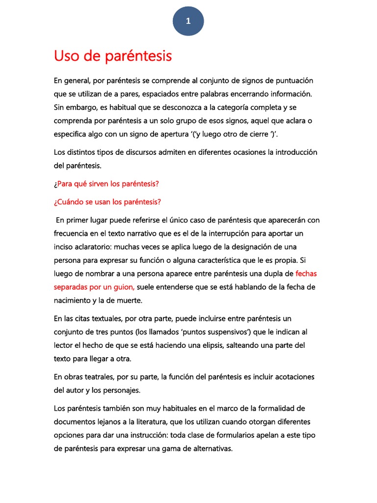 Uso y ejemplos de paréntesis | PDF | Soporte