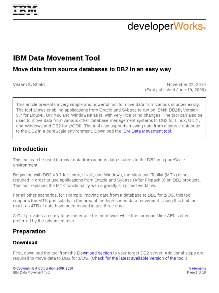 IBM Data Movement Tool (Developerworks) | PDF | Ibm Db2 | Oracle Database