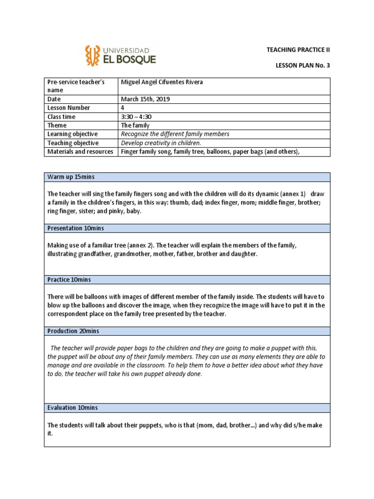 Family Lesson Plan for Pre-Service Teachers | PDF