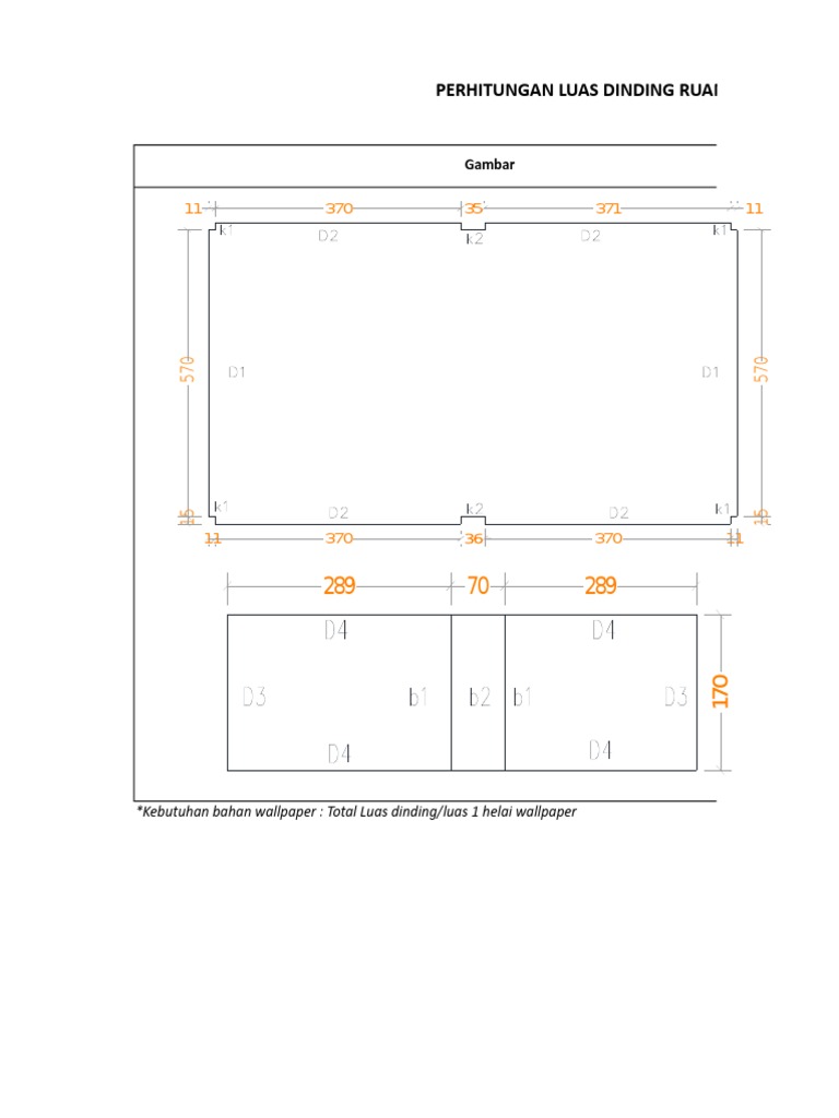 Perhitungan Luas Dinding Ruang Manager: Gambar | PDF