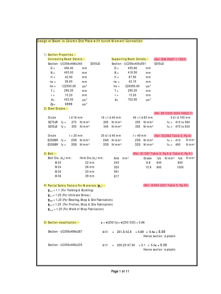Beam-Column Hunch-End Plate Moment Conn PDF | PDF | Civil Engineering ...
