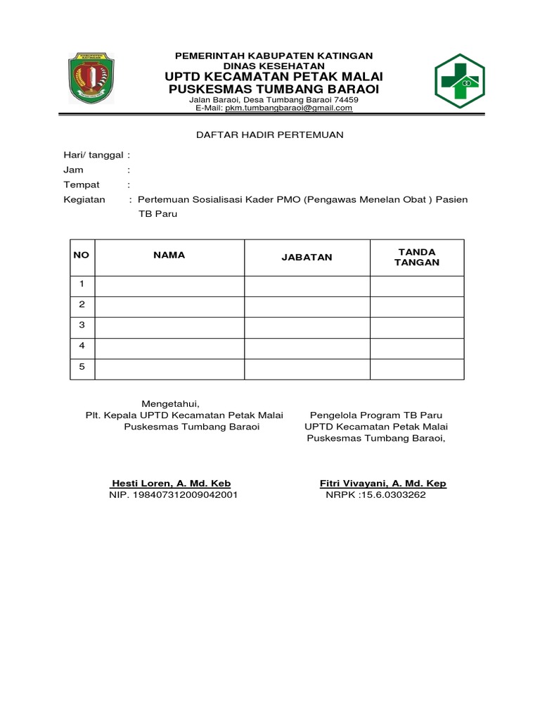 Absensi Kader Pmo TB | PDF