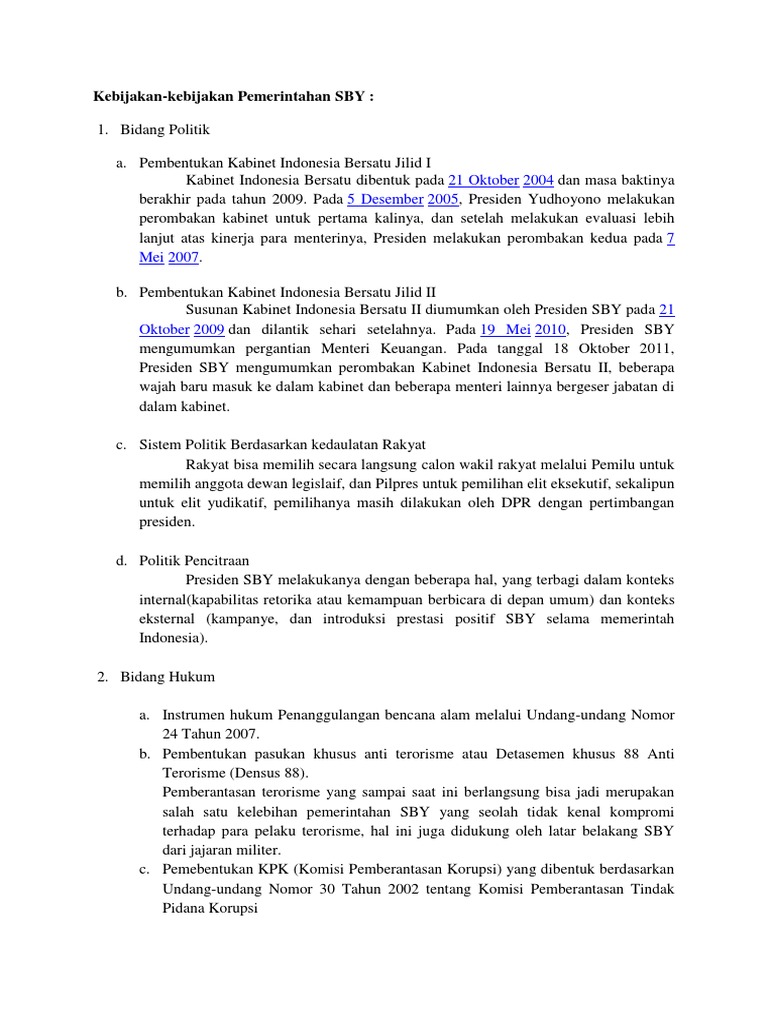 Kebijakan Utama Pemerintahan SBY | PDF | Politik | Ilmu Sosial