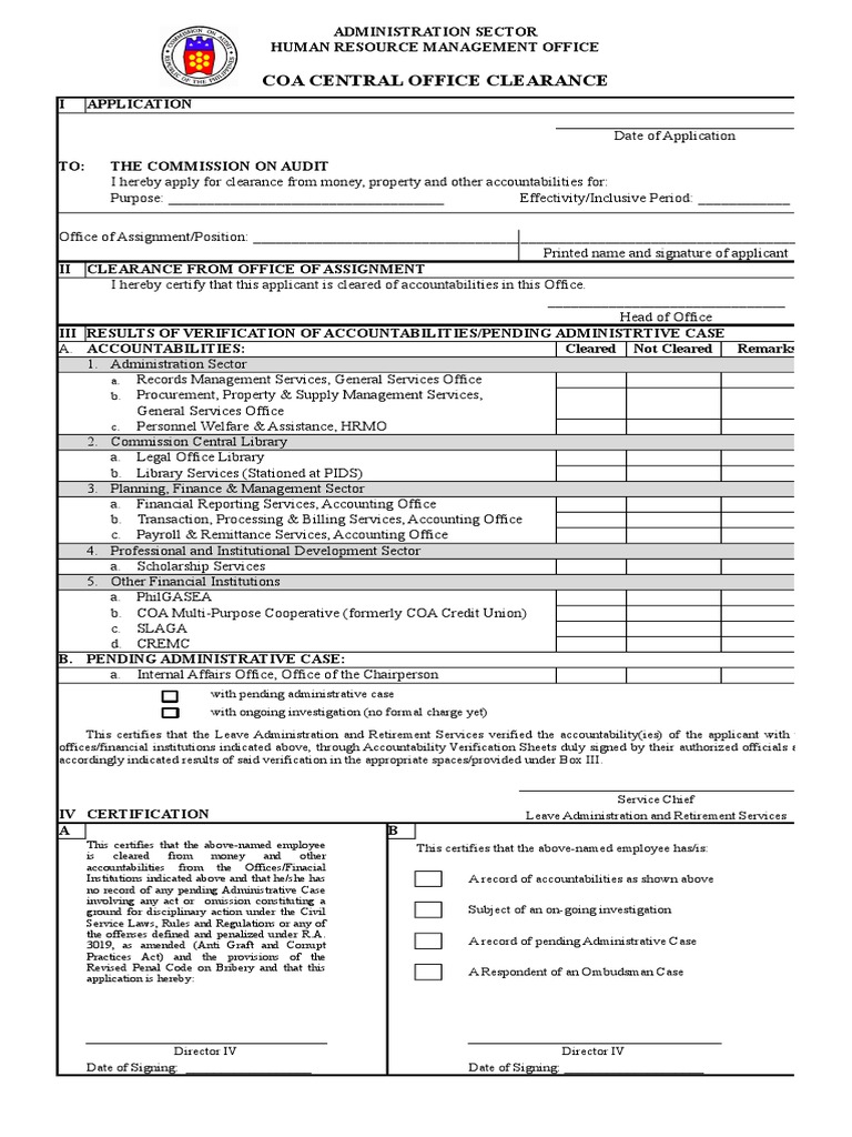 COA Central Office Clearance | PDF | Accounting | Government