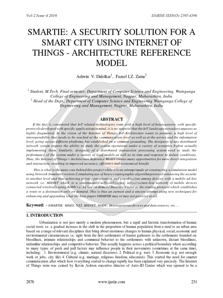 Smartie: A Security Solution For A Smart City Using Internet of Things ...